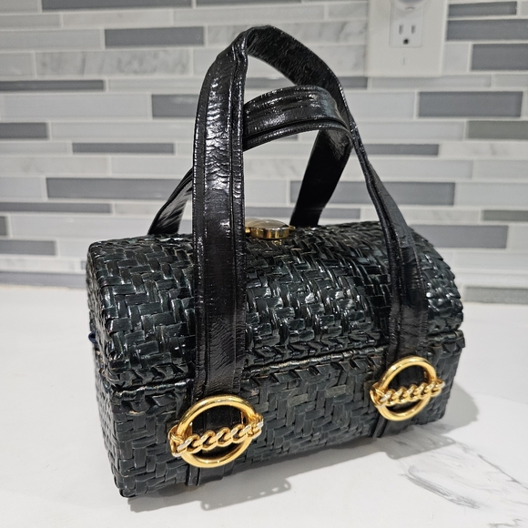 Rodo | Bags | Vintage Rodo Dark Green Lacquered Wicker Basket Mini ...